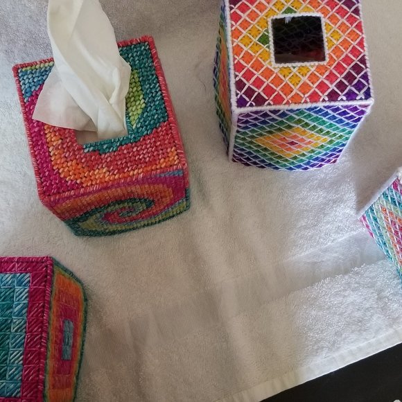 Handmade by Schari | Bath | Handcrafted Needlepoint Bright Tissue Box ...